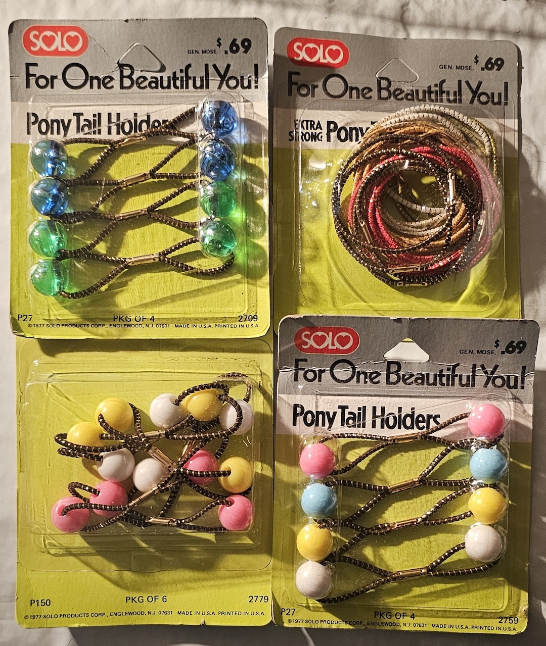 Vintage 1970s Solo Products Ponytail Holders, Twin Beads on Braided ...