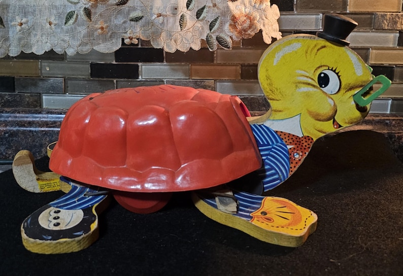 Vintage 1953 Fisher Price Timmy Turtle, Musical Pull Toy, #150, Hard ...
