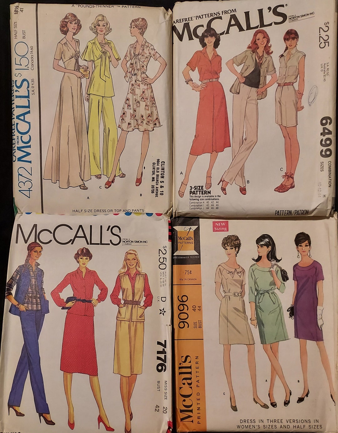 Vintage 60s-80s Mccall's 9096, 6499, 4372 & 7176, Full Figure, Sewing ...