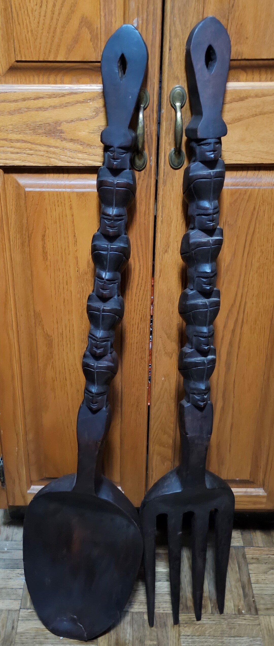 Vintage Tiki Totem Spoon & Fork Set, Mid Century Wall Hanging, Carved ...