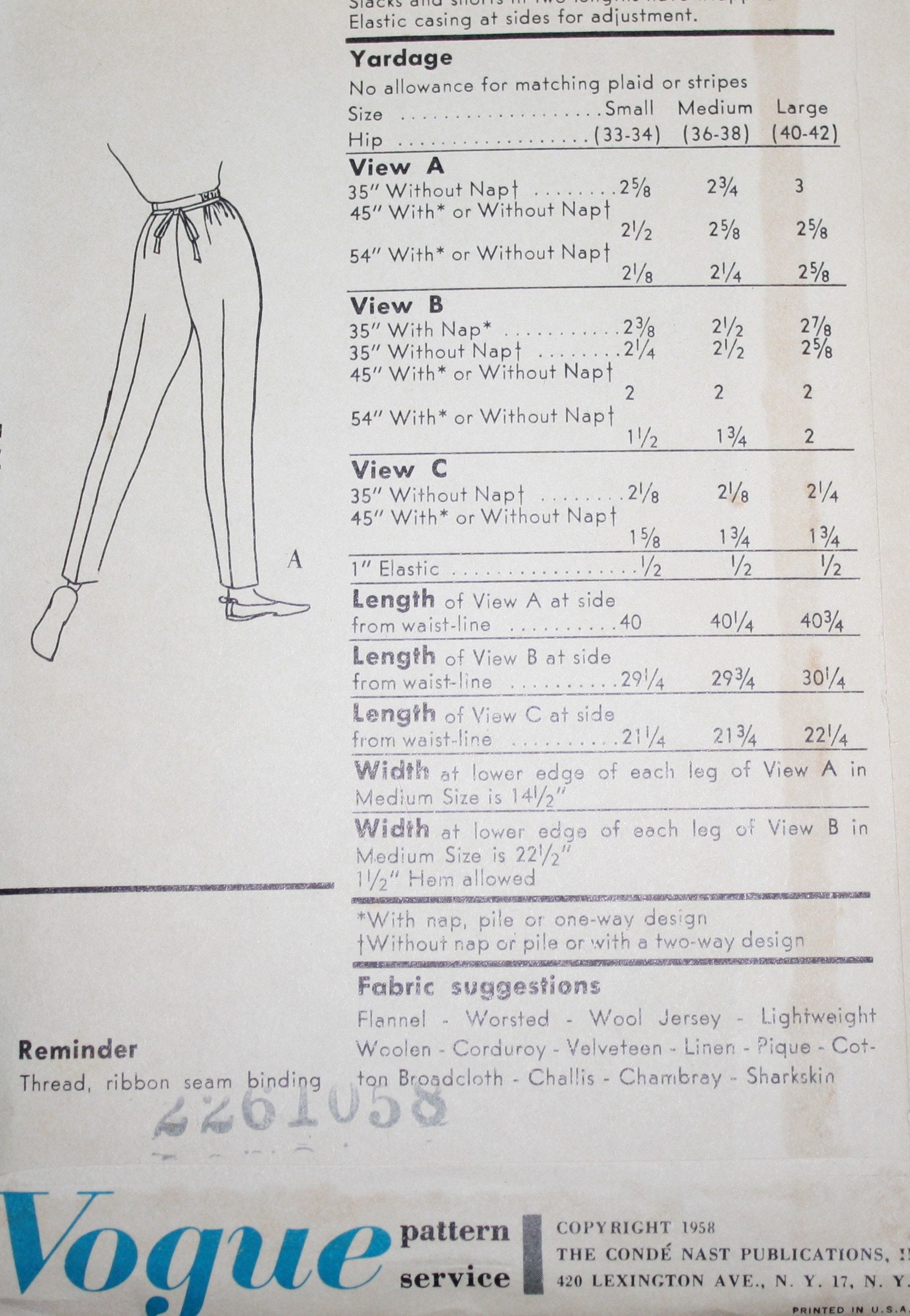 Vintage 1950s VOGUE #9592, Misses Maternity Pants & Shorts Pattern ...