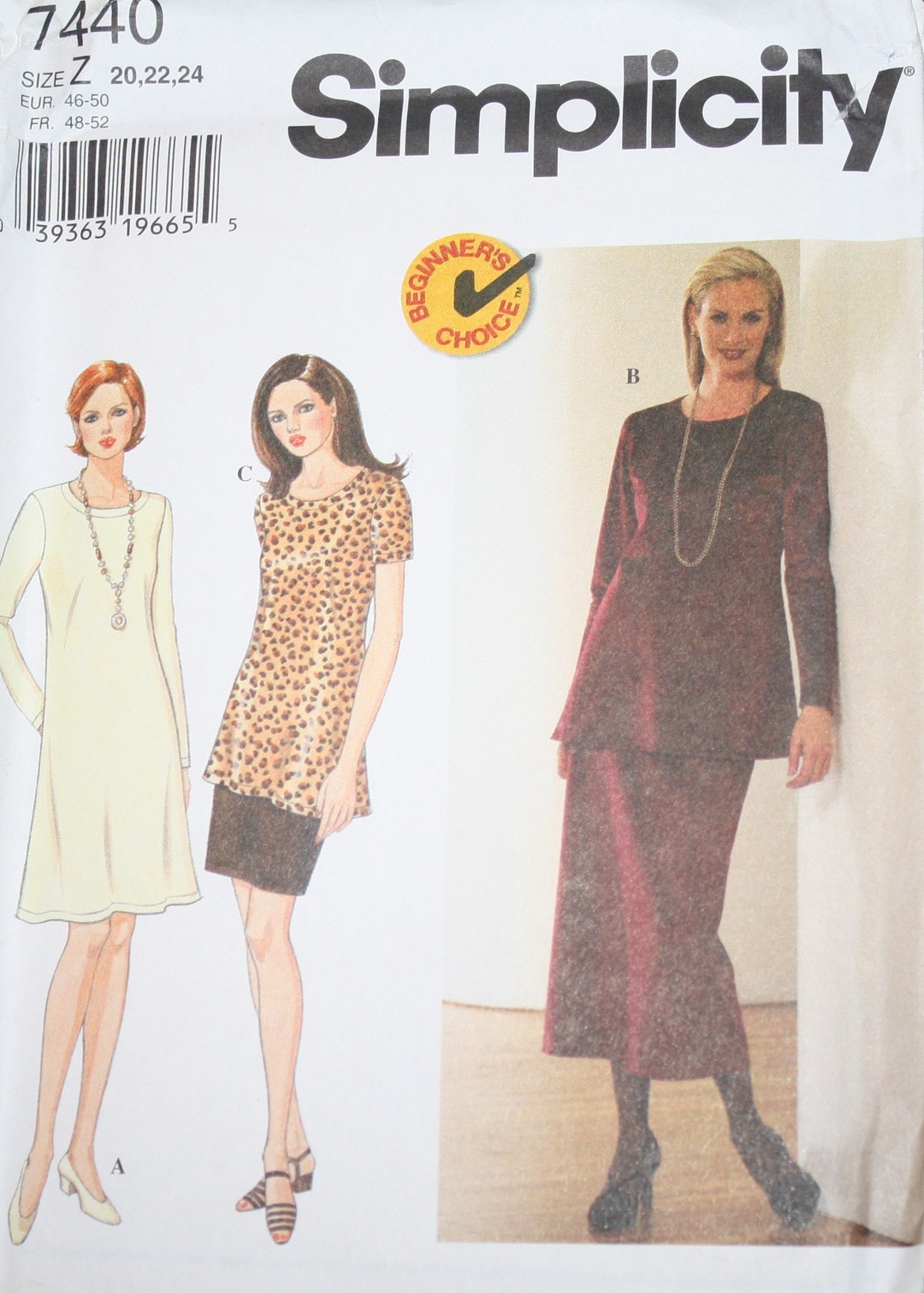 Vintage Simplicity 7440 Sewing Pattern Misses'/miss Petite Knit, Tunic ...