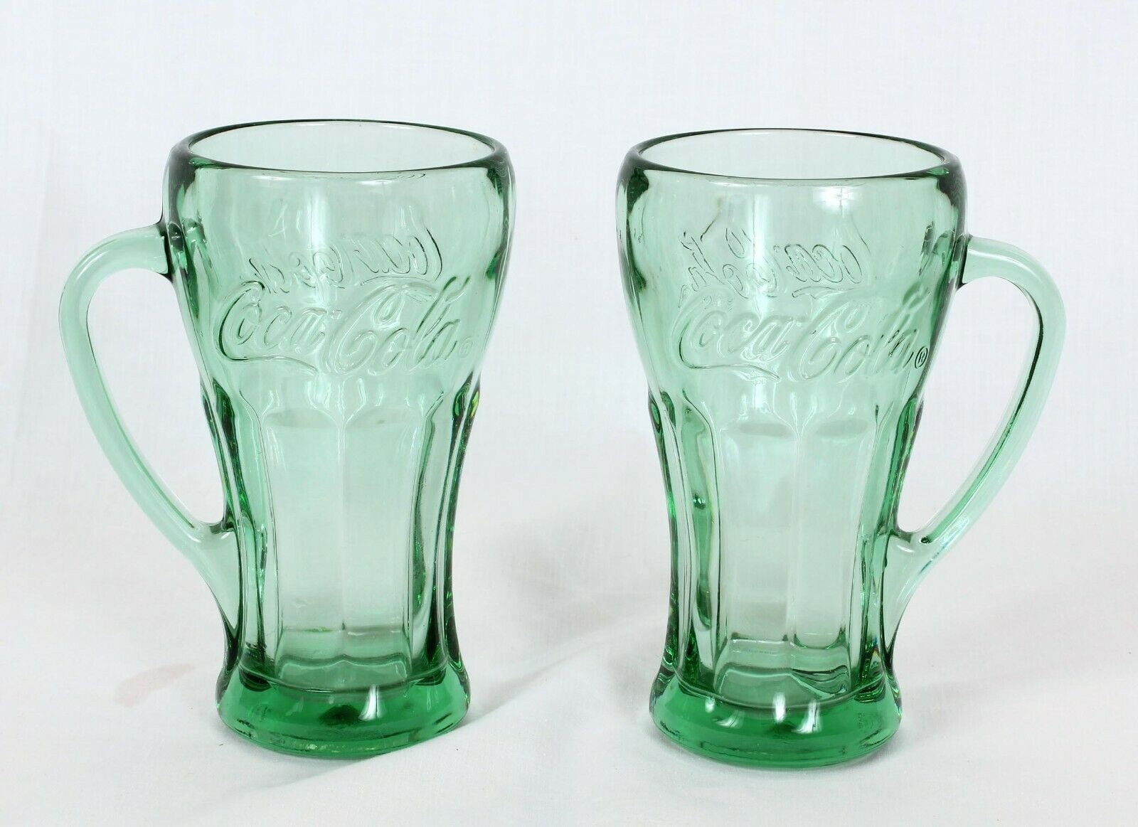 Vintage Coca Cola Mugs Heavy Green Glass Mugs Whandles Etsy Australia