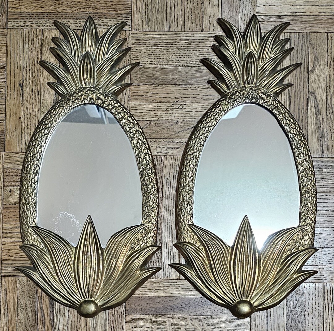 Vintage 1970's Solid Brass Pineapple Wall Mirrors, Hawaiian Decor ...