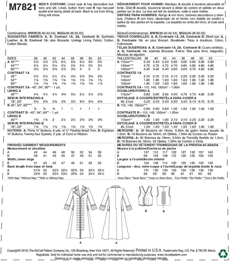 Mccall's Costumes M7821 Sewing Pattern Fantasy Cosplay | Etsy