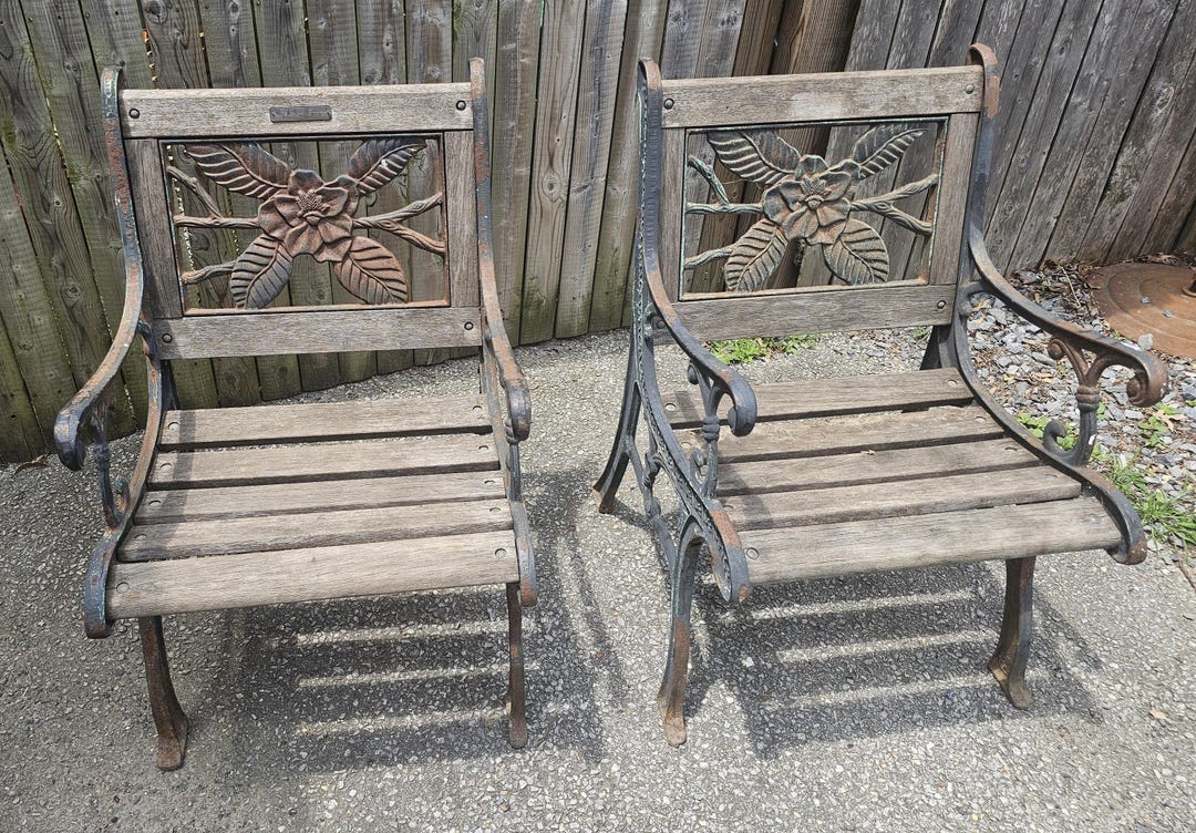 Vintage Berkeley Forge & Foundry Cast Iron and Slatted Wood Garden ...