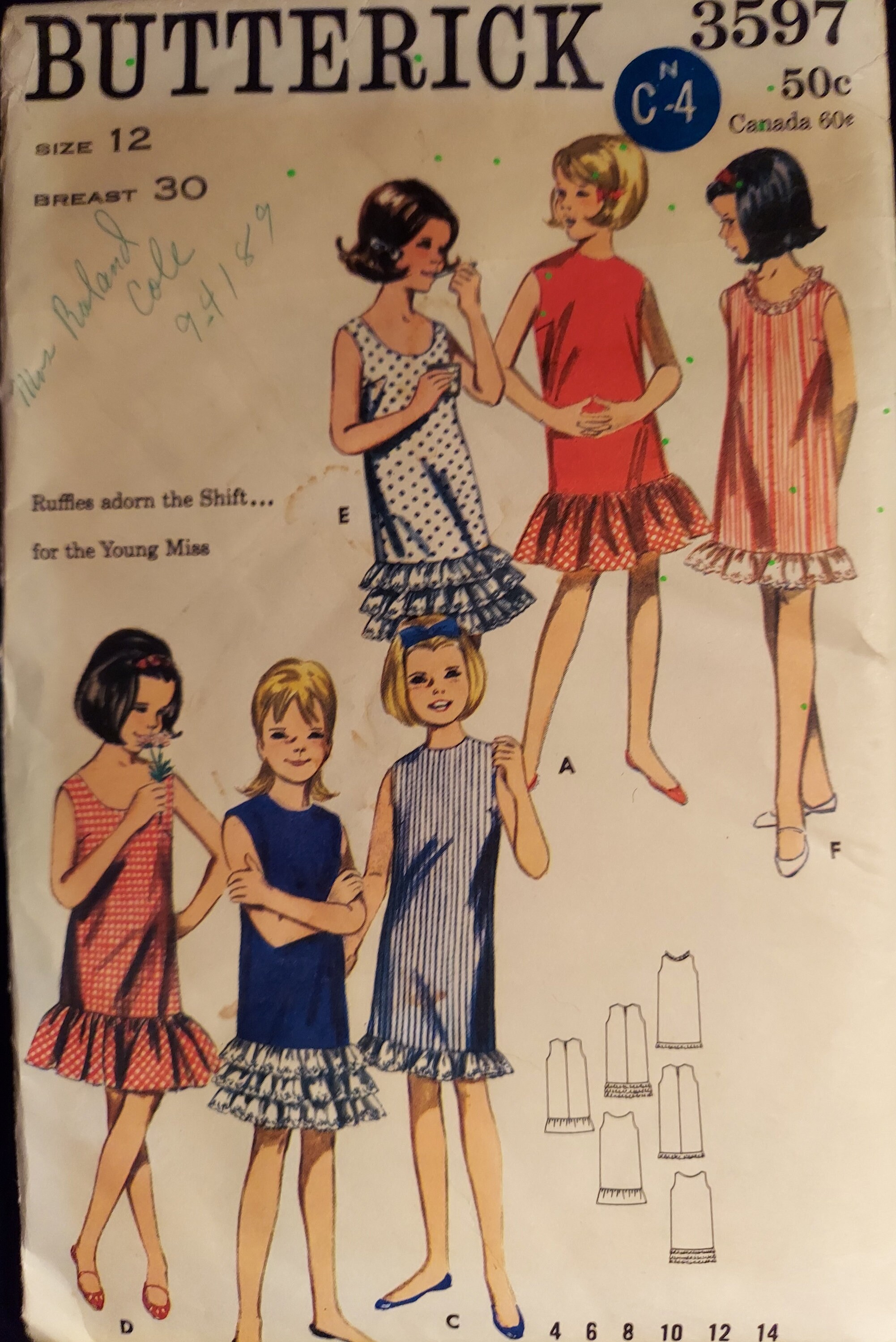 Vintage 1950s and 1960s Butterick Patterns 3127, 3597 & 9128, Girl's ...