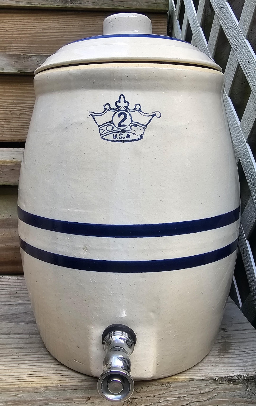 Vintage Antique Blue Crown 2 Gallon Stoneware Water Dispenser, Crock ...