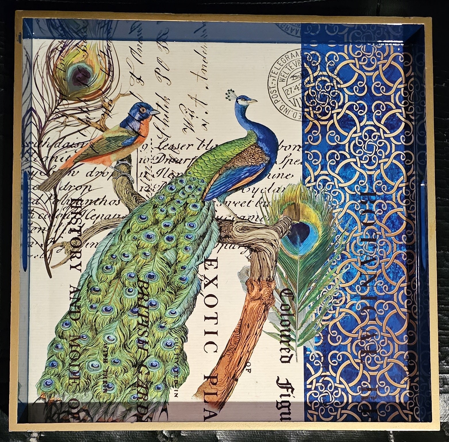 Michel Design Works Detailed Peacock Exotic Decorative Wooden Serving Tray