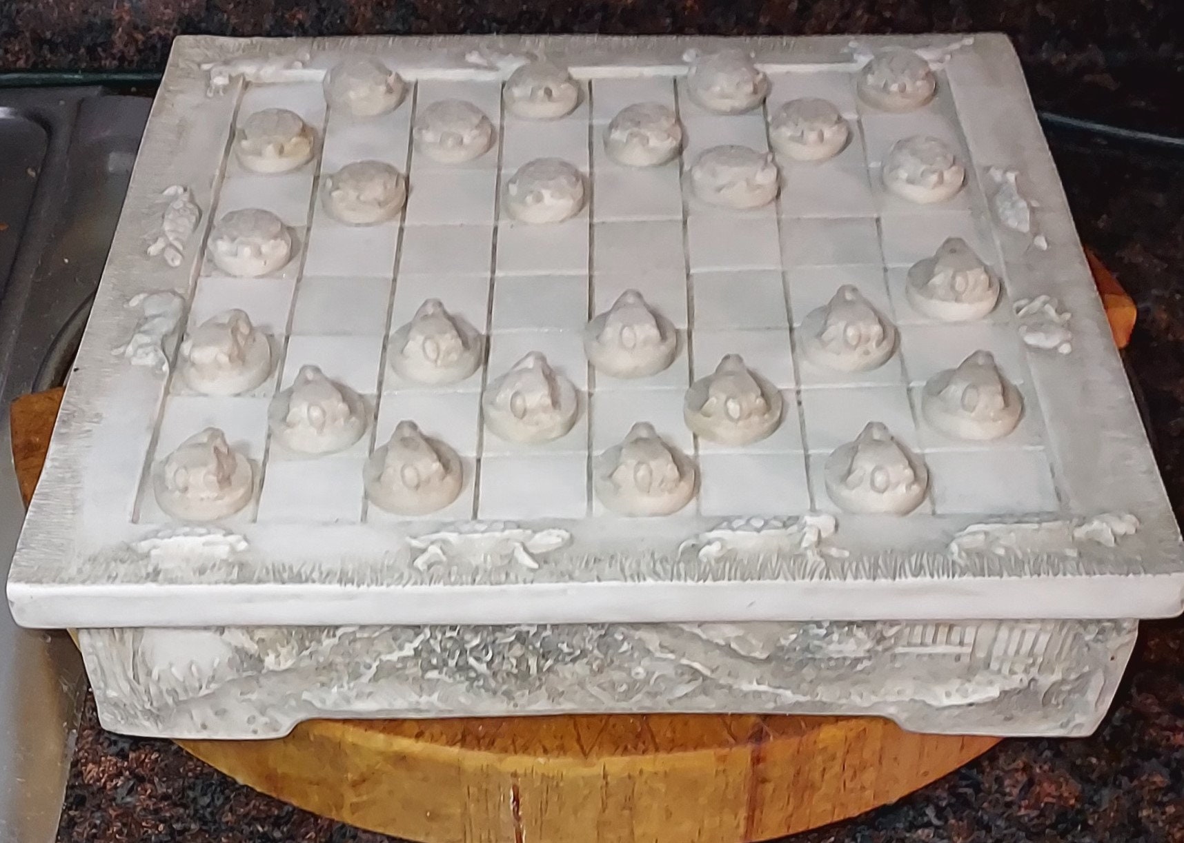 Vintage Checkerboard Game, Turtle and Hare Game Pieces, Hen Feathers Co.