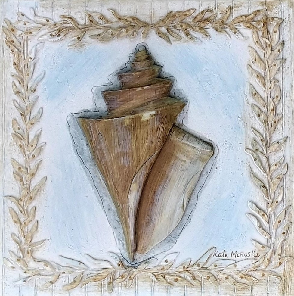 Kate McRostie Wall Plaques, Shell Textured In Relief Ceramic Tile ...