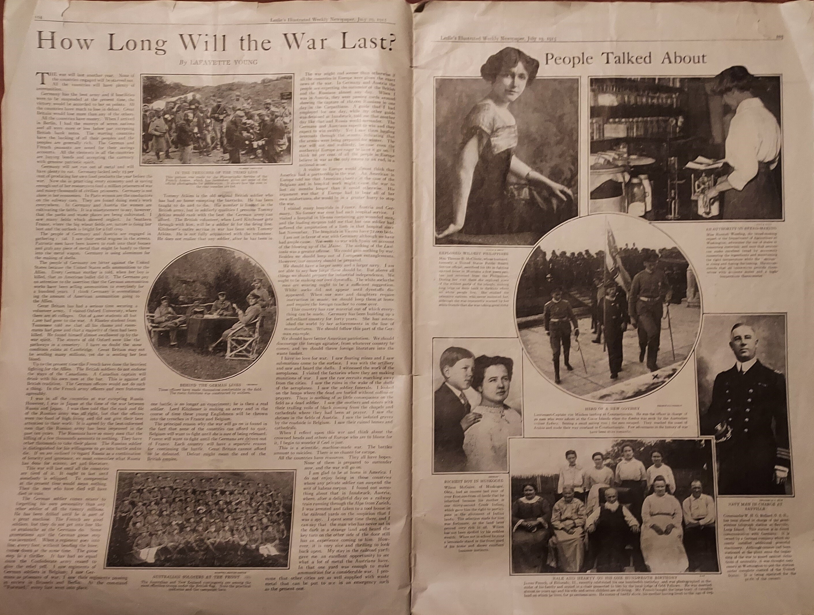 Vintage Leslie's Illustrated Weekly Newspaper/Magazine, July 1915, CXXI ...