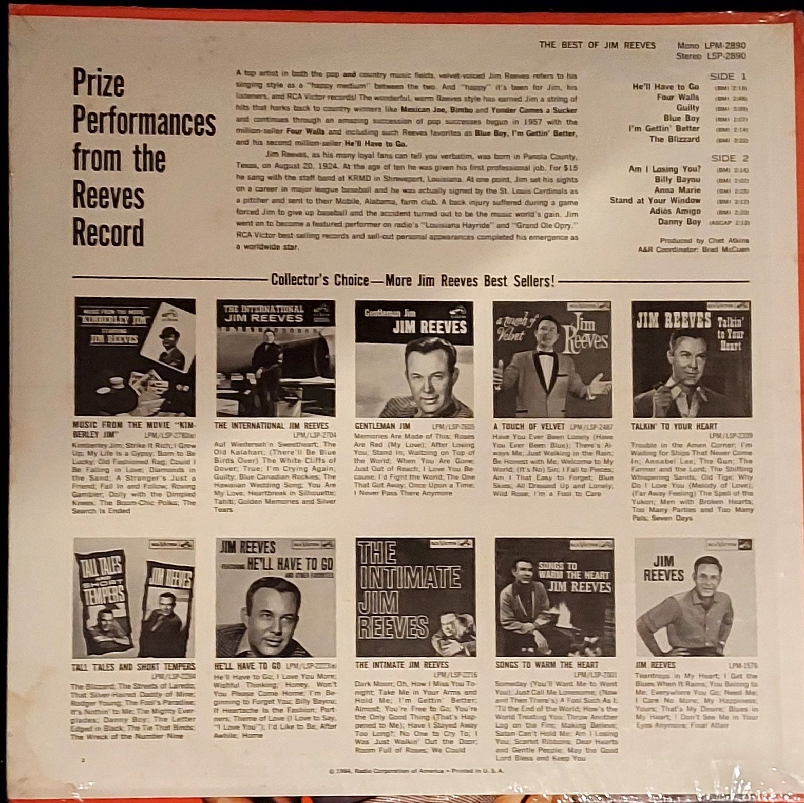 Vintage LP, Jim Reeves -The Best of Jim Reeves, 1964 RCA Victor, SEALED