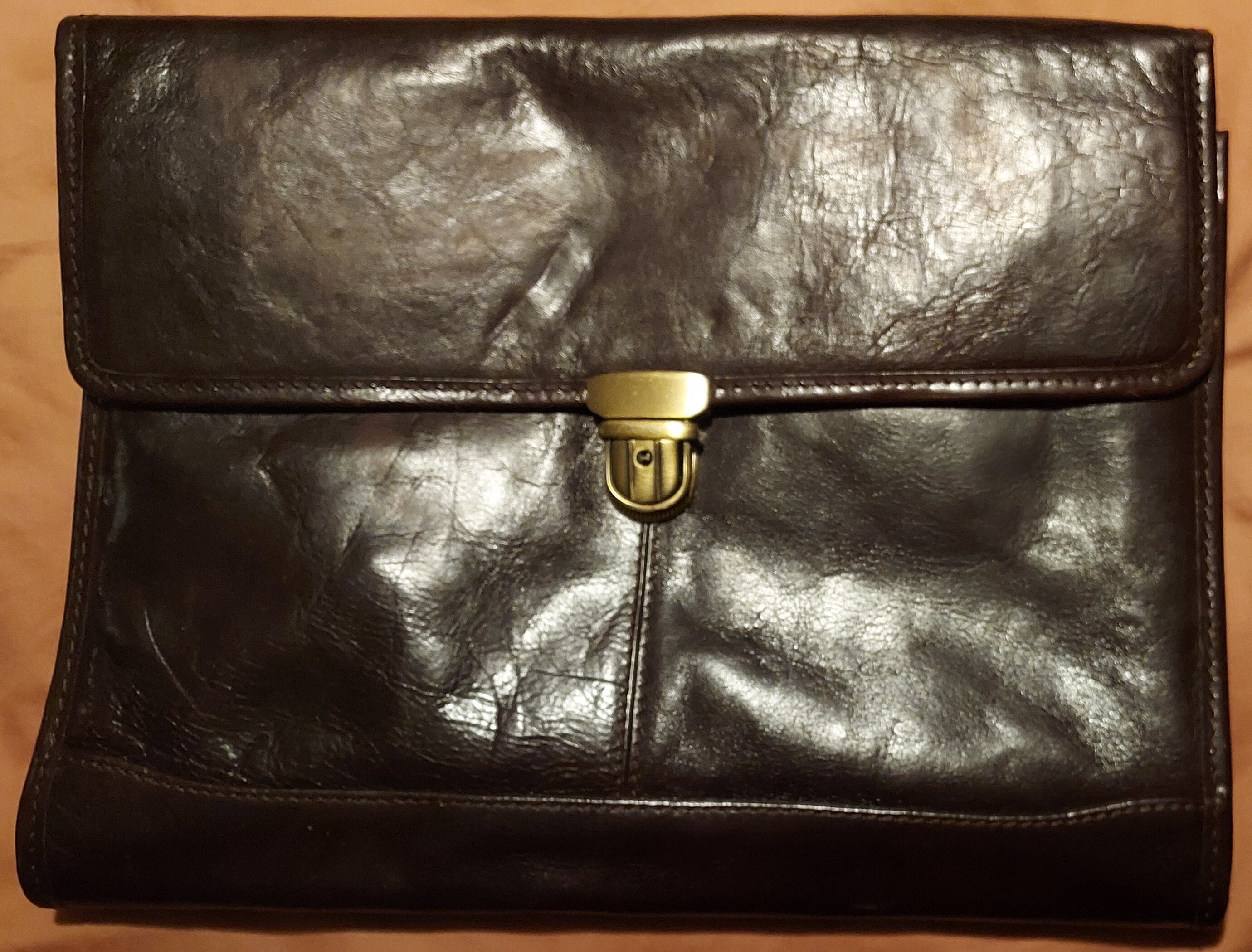 M. London, Dark Brown Leather Attache Case w/Lock & Key, 15 L x 12 D