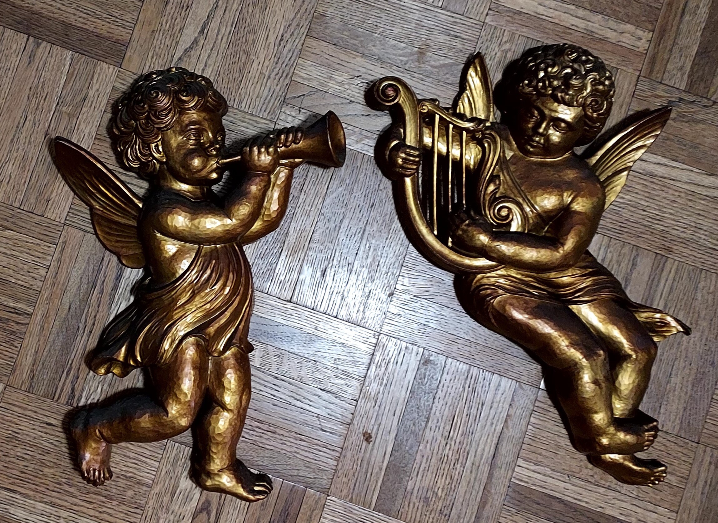 Vintage 1960's Bronze Cherub Angels Wall Plaques, Mid-Century Decor ...