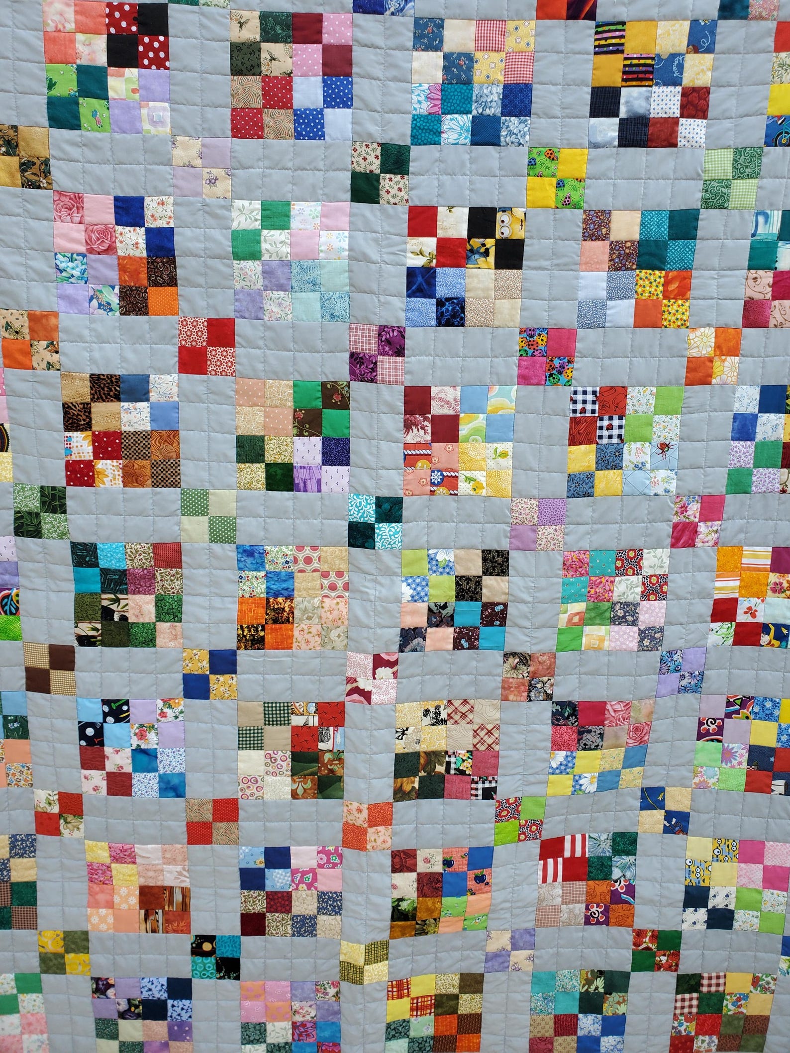 Quilt of 16 Patch Multicolored Squares With Solid Gray Sashing - Etsy