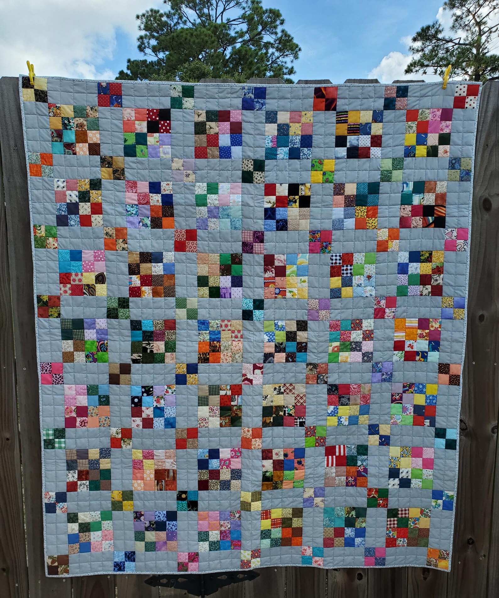 Quilt of 16 Patch Multicolored Squares With Solid Gray Sashing - Etsy