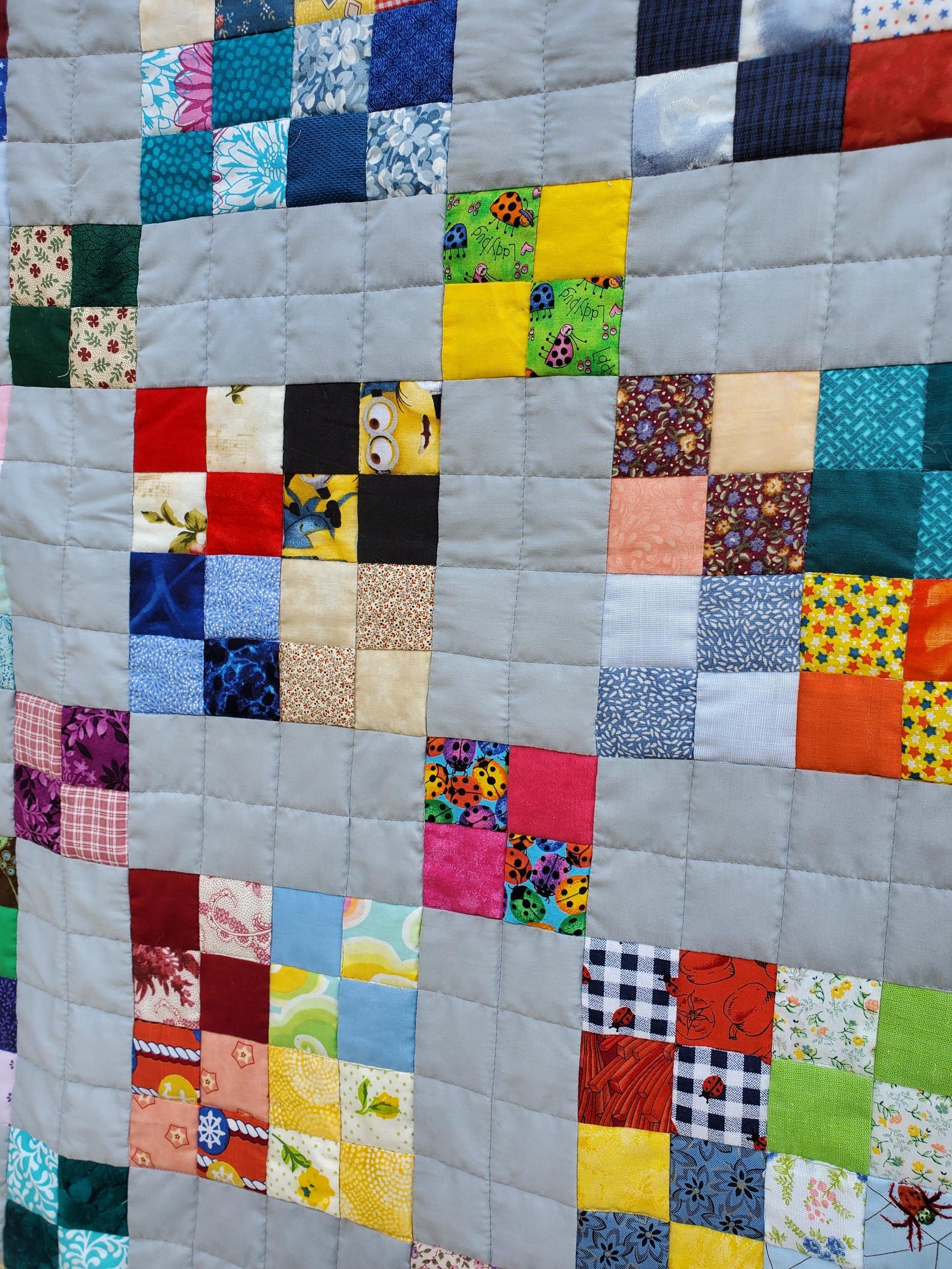 Quilt of 16 Patch Multicolored Squares With Solid Gray Sashing - Etsy