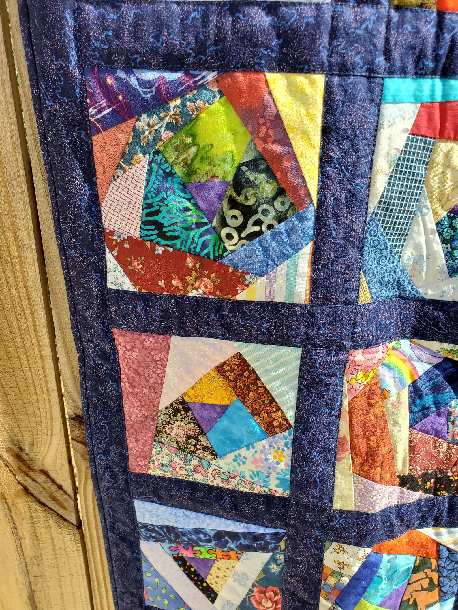 Crazy Patch Blocks With Dark Blue Sashing Quilt - Etsy