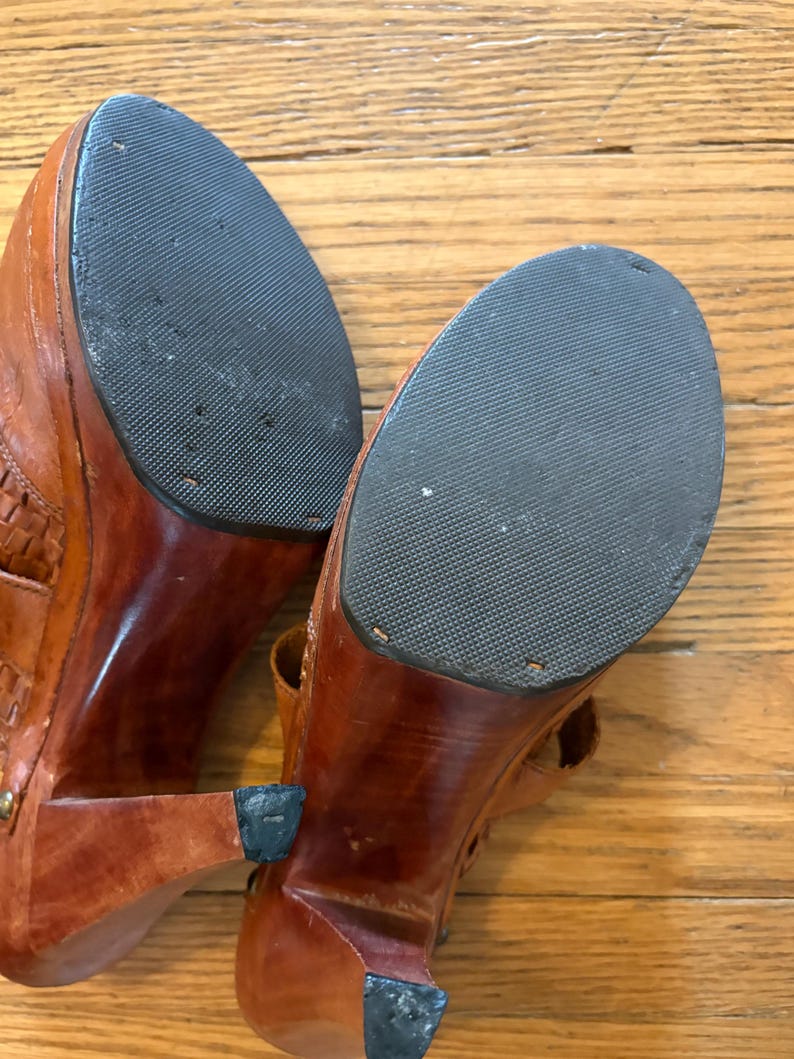 1960s 1970s Young ‘n’ Fair Wood and Leather Vintage Platform Heel Clogs ...