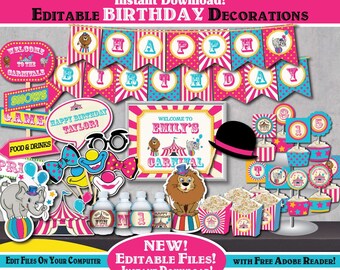 Editable Carousel Birthday Decorations-printable Carnival | Etsy