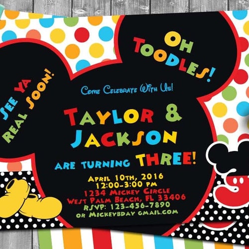 Mickey Mouse 3rd Birthday Invitation Digital Invite Oh Toodles - Etsy