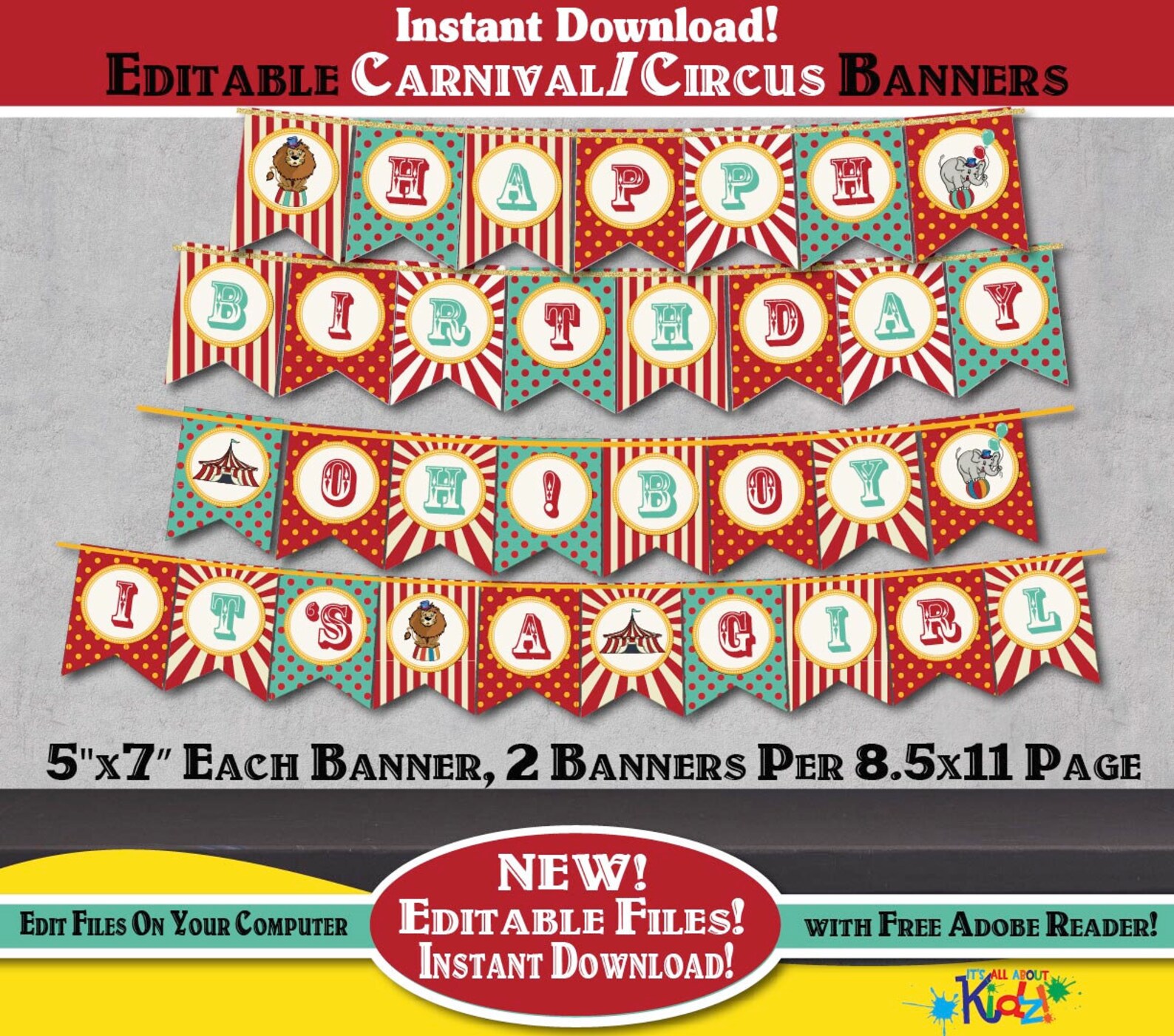 Editable Vintage Circus Birthday Banners-printable Carnival | Etsy