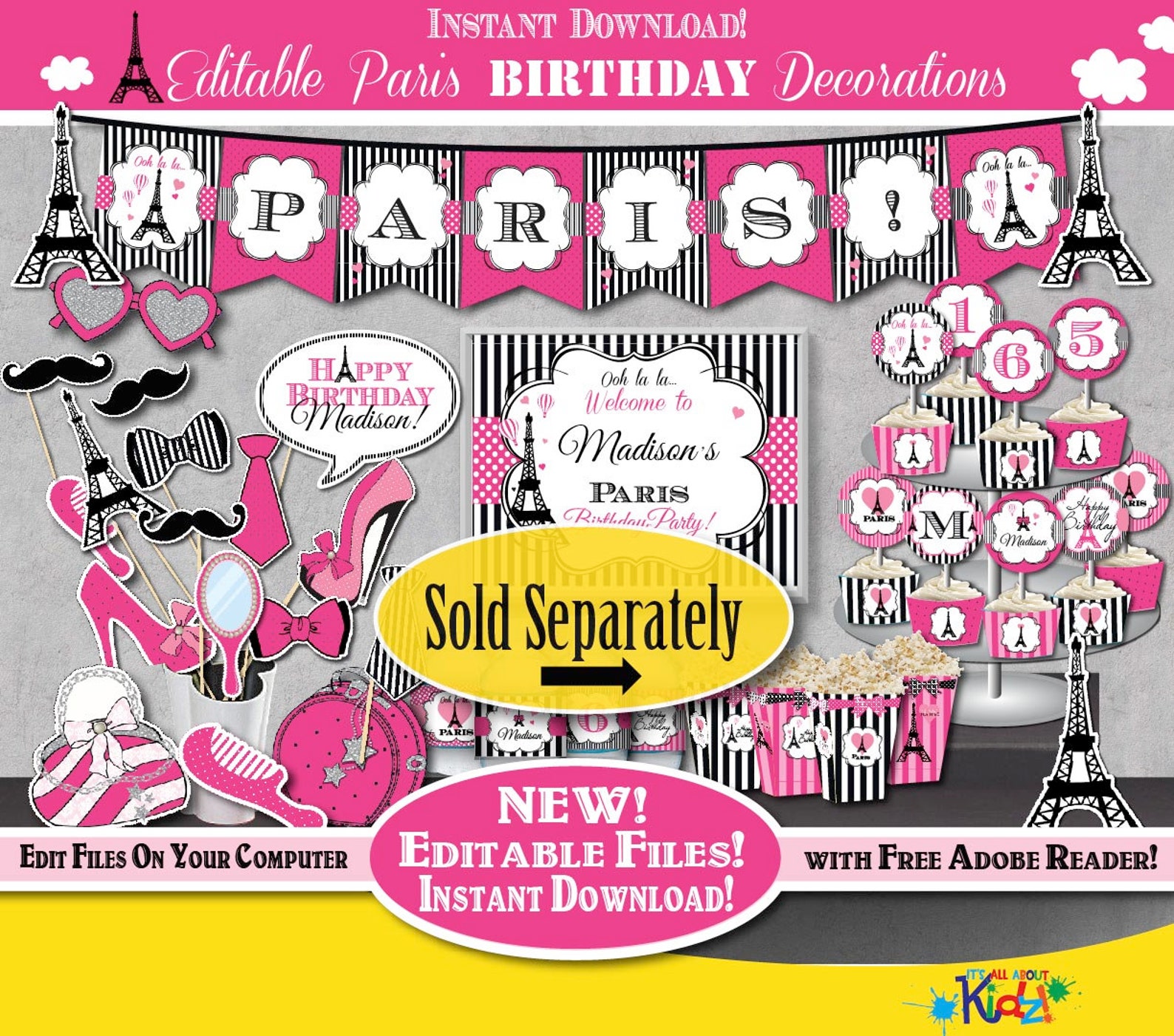 Editable Paris Birthday Invitation-pink Printable Paris Party ...