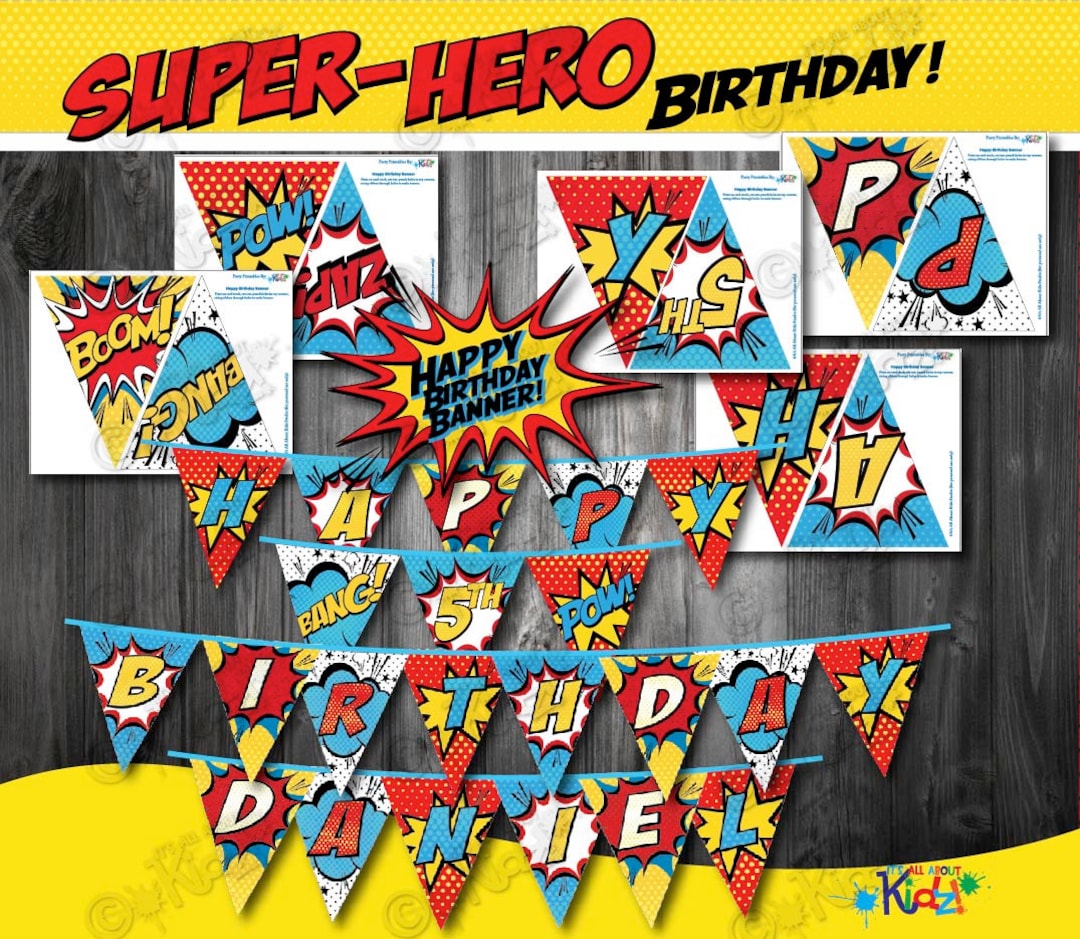 SUPERHERO Party Banners ONLY! Printable Superhero Birthday Banner ...