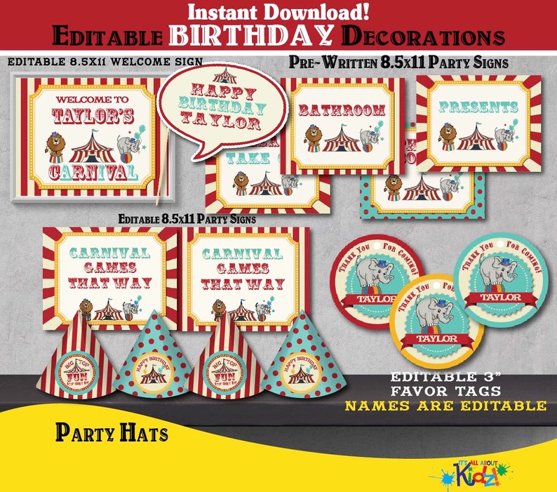 Editable Vintage Circus Birthday Invitation-self Edit Carnival | Etsy