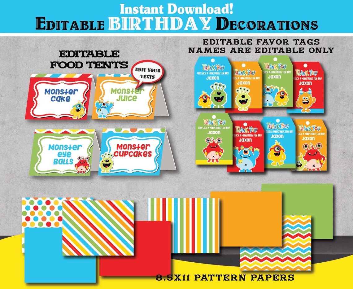 Editable Monster Birthday Invitation-self-editing Monster - Etsy