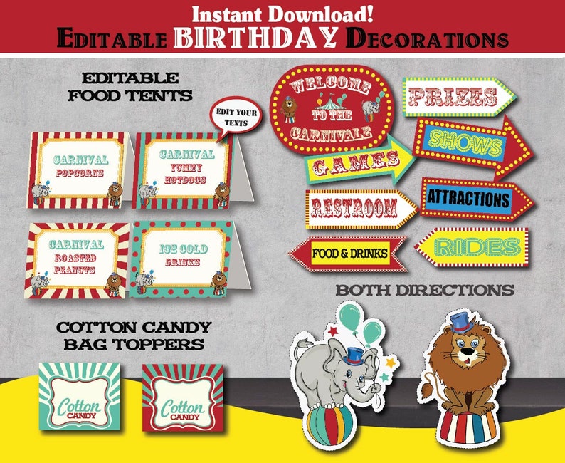 Editable Vintage Circus Birthday Invitation-self Edit Carnival | Etsy