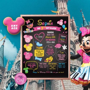 MINNIE Mickey Mouse Clubhouse Inspired Milestone Chalkboard-self Edit W ...