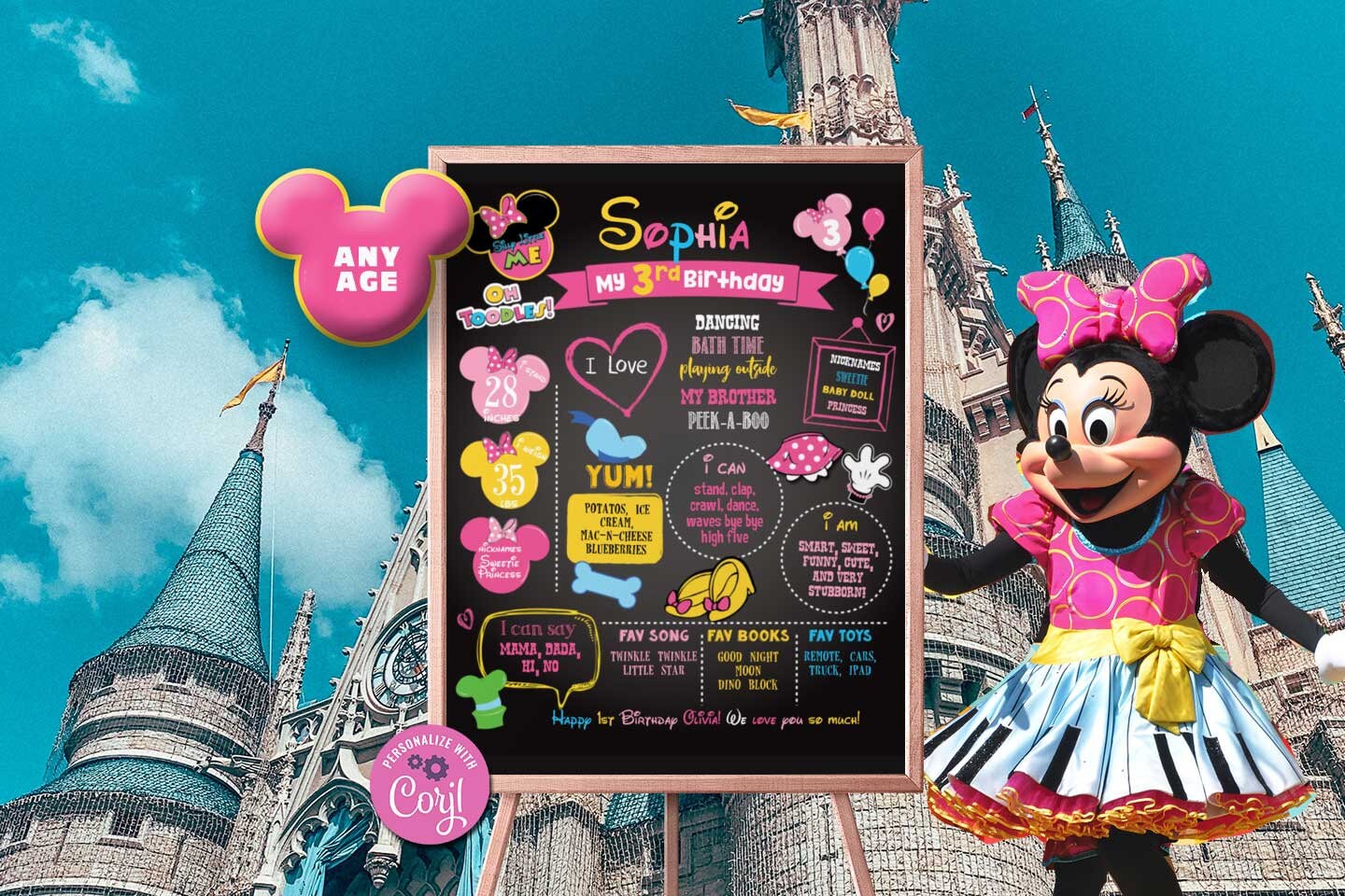 MINNIE Mickey Mouse Clubhouse Inspired Milestone Chalkboard-self Edit W ...
