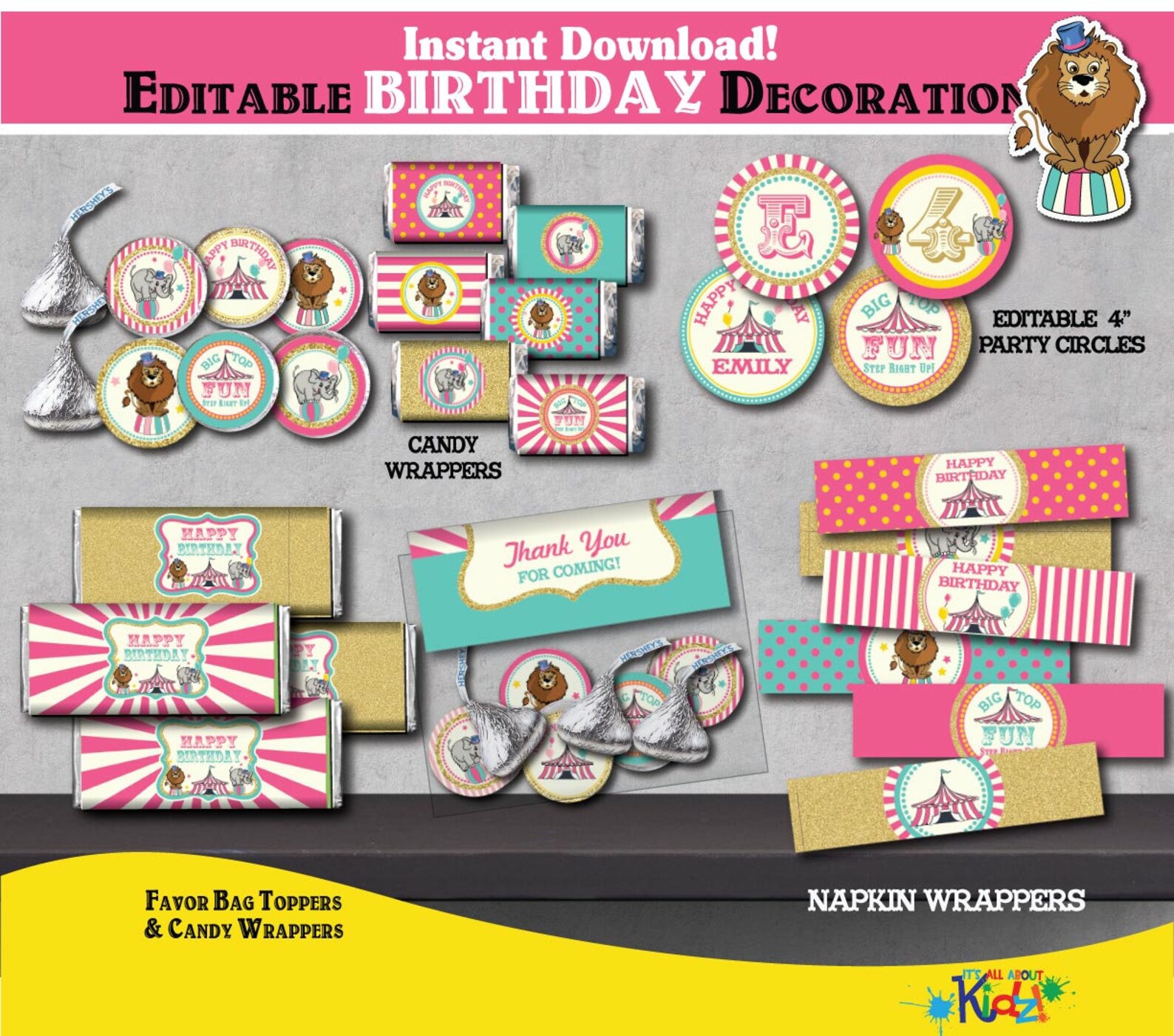 Editable Pink Gold Circus Birthday Decorations-printable - Etsy