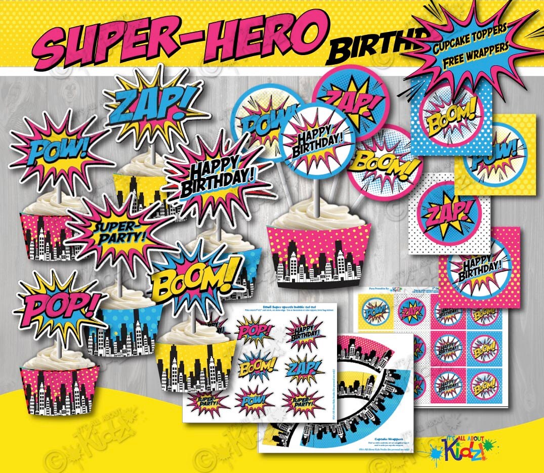 Instant Download Girl SUPERHERO Birthday Party Cupcake - Etsy