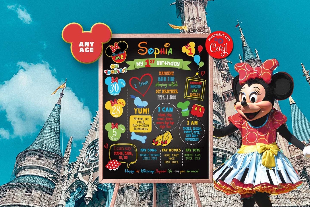 MINNIE Mickey Mouse Clubhouse Inspired Milestone Chalkboard-self Edit W ...