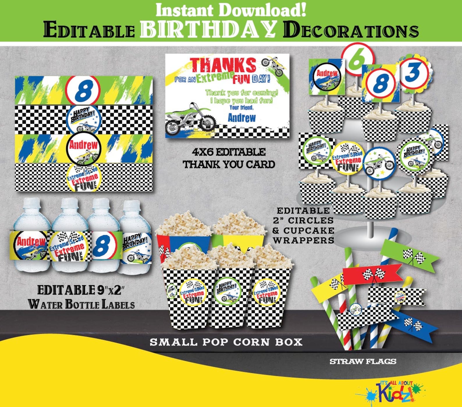 Editable Dirt Bike Birthday Decorations-printable Dirt Bike | Etsy