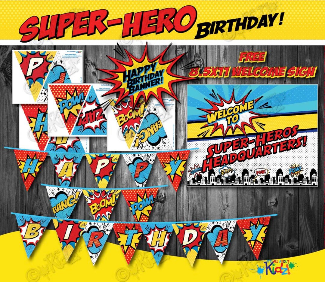 Printable SUPERHERO Birthday Party Banners and Superhero - Etsy