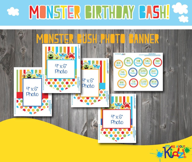 Instant Download Monster Birthday Party Photo Banner With 12 Months ...