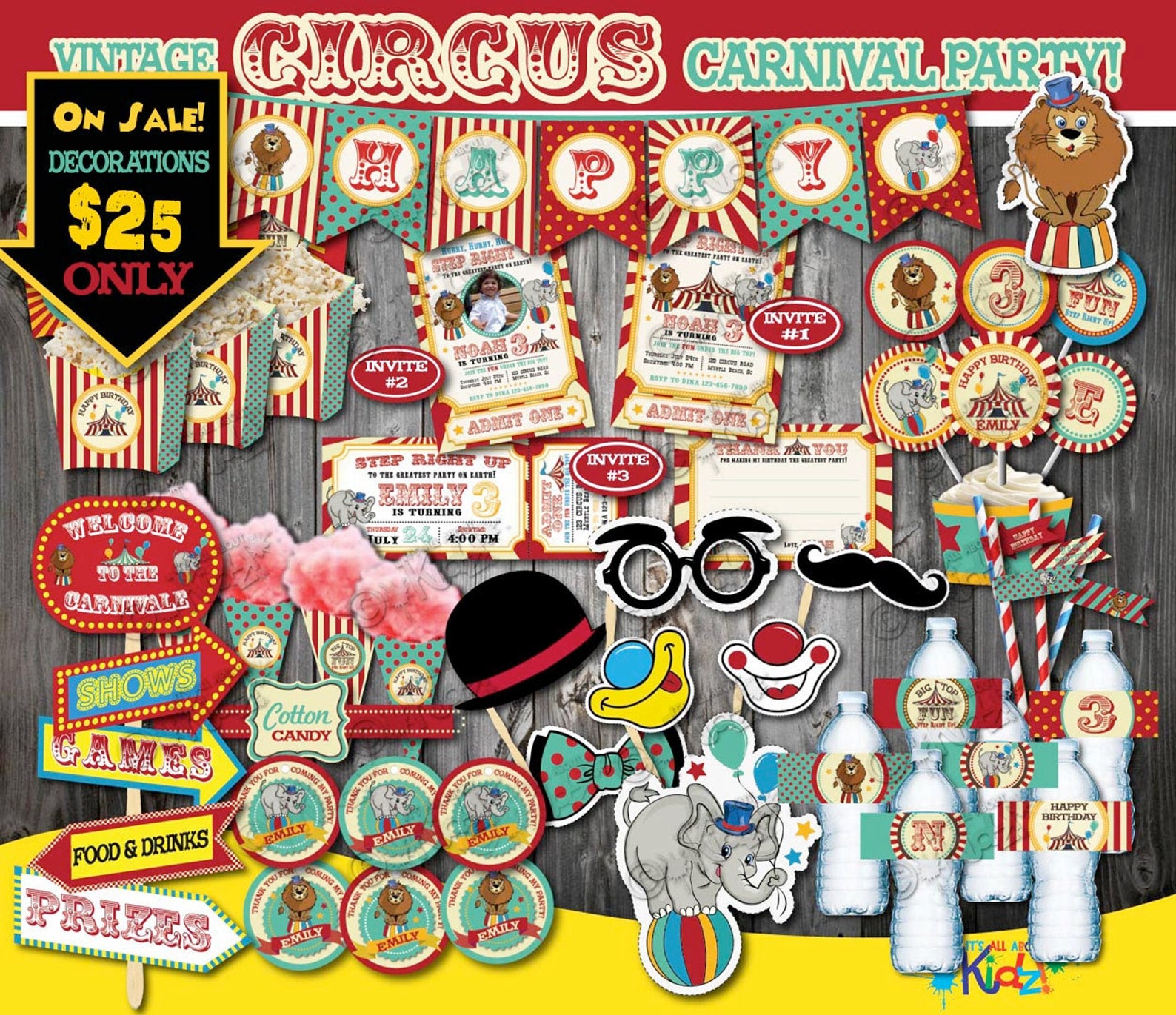 Circus Party Package-Vintage Circus Birthday Package-First | Etsy