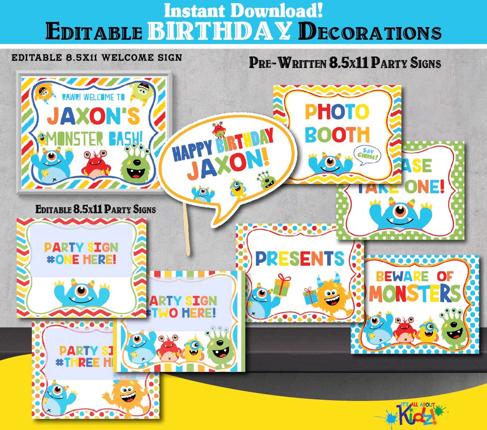 Printable Monster Party Photo Booth Props-center Pieces-monster ...