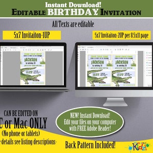 Self Editable Alligator Birthday Decorations-printable Alligator Party ...