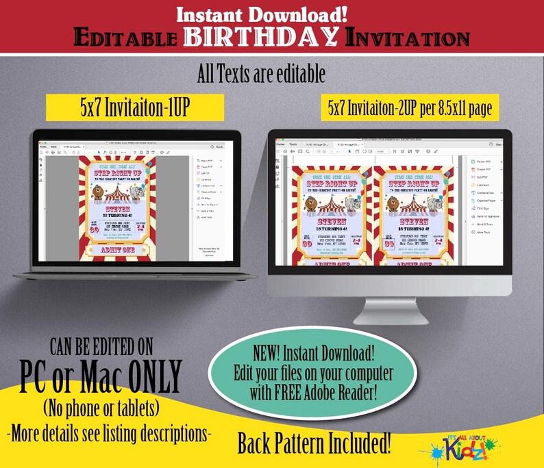 Editable Vintage Circus Birthday Invitation-self Edit Carnival | Etsy