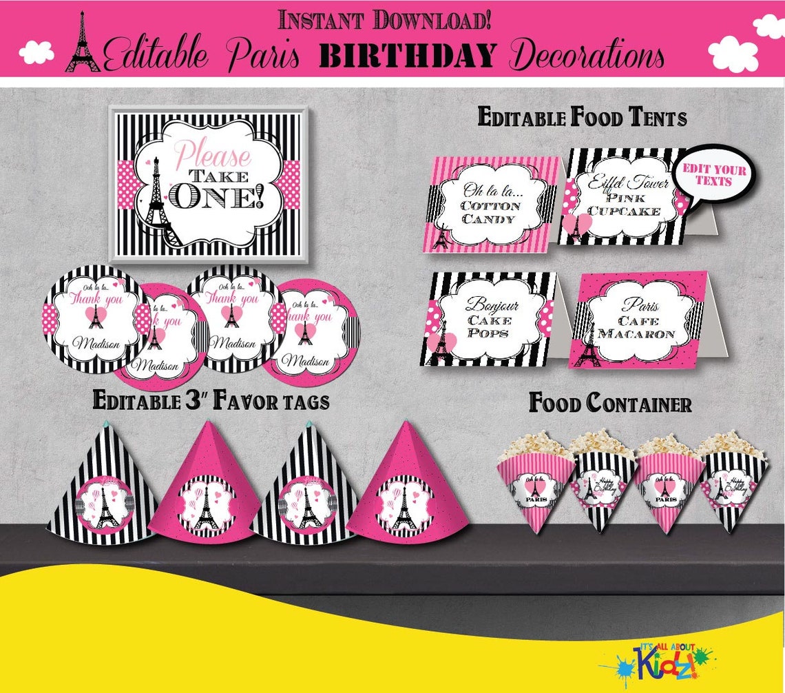 Editable Paris Birthday Invitation-pink Printable Paris Party | Etsy