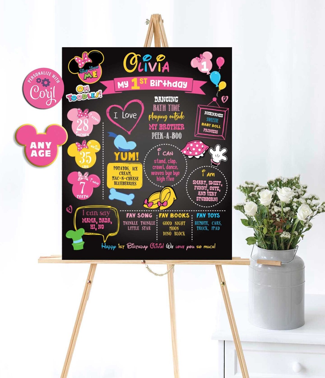 MINNIE Mickey Mouse Clubhouse Inspired Milestone Chalkboard-self Edit W ...