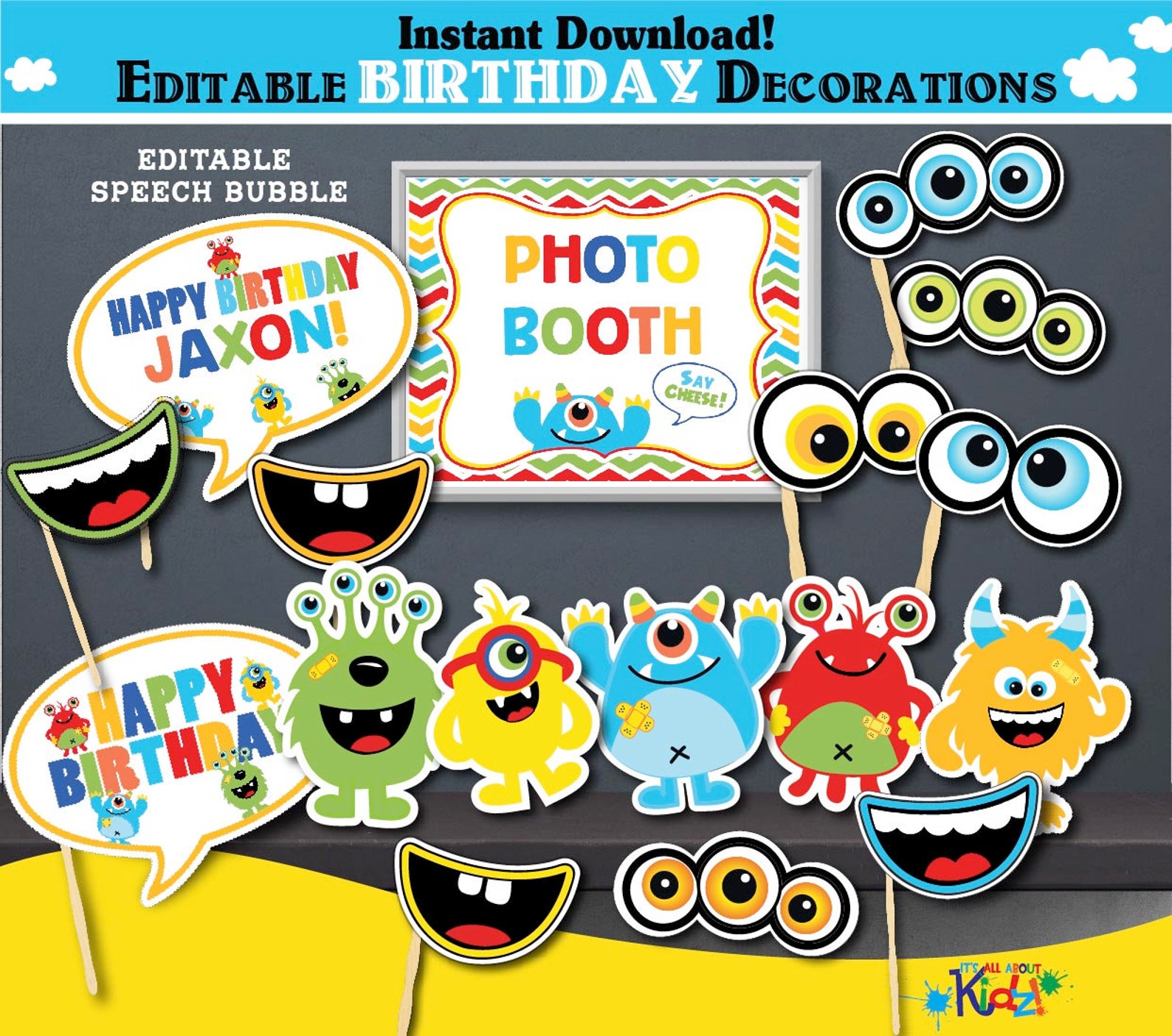 Printable Monster Party Photo Booth Props-center | Etsy
