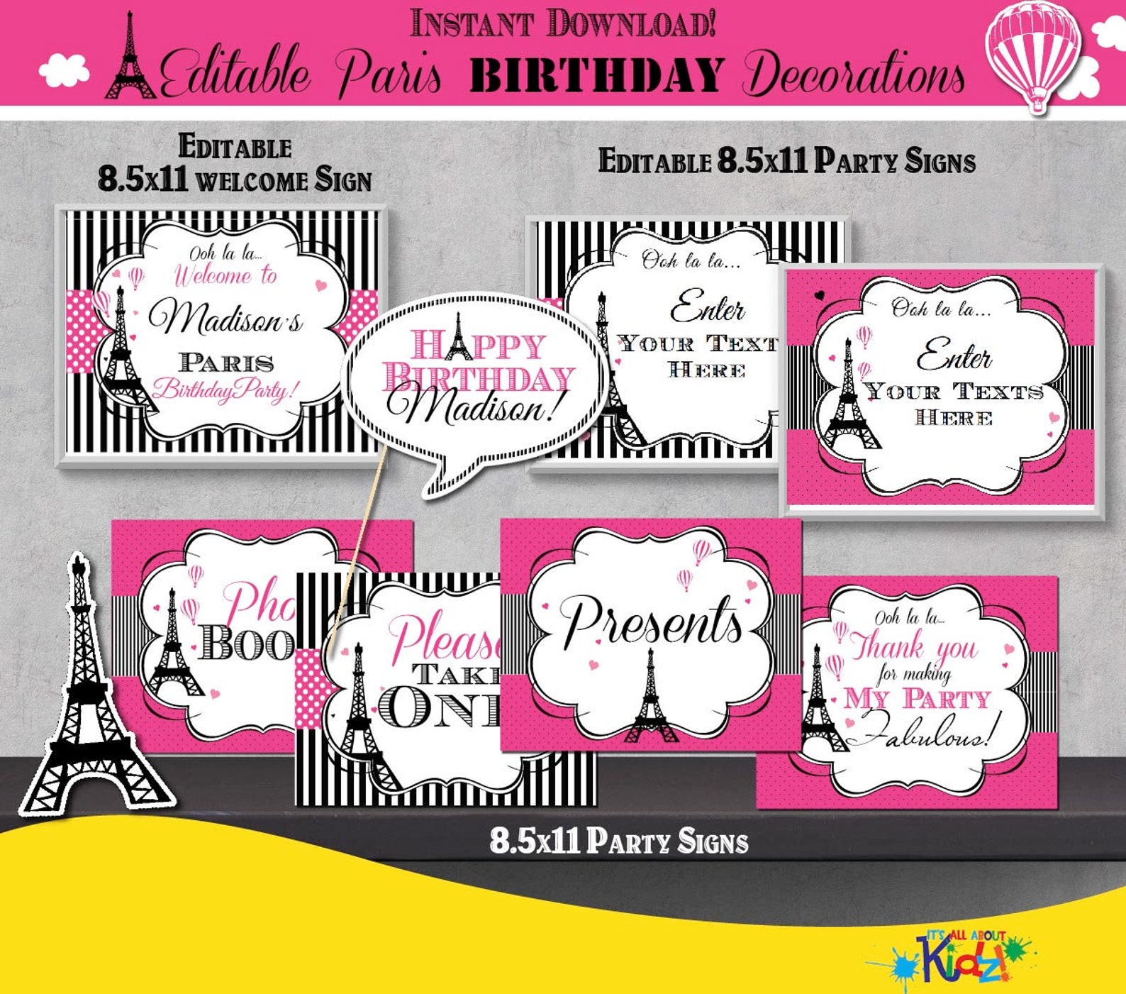 Editable Paris Birthday Invitation-pink Printable Paris Party | Etsy