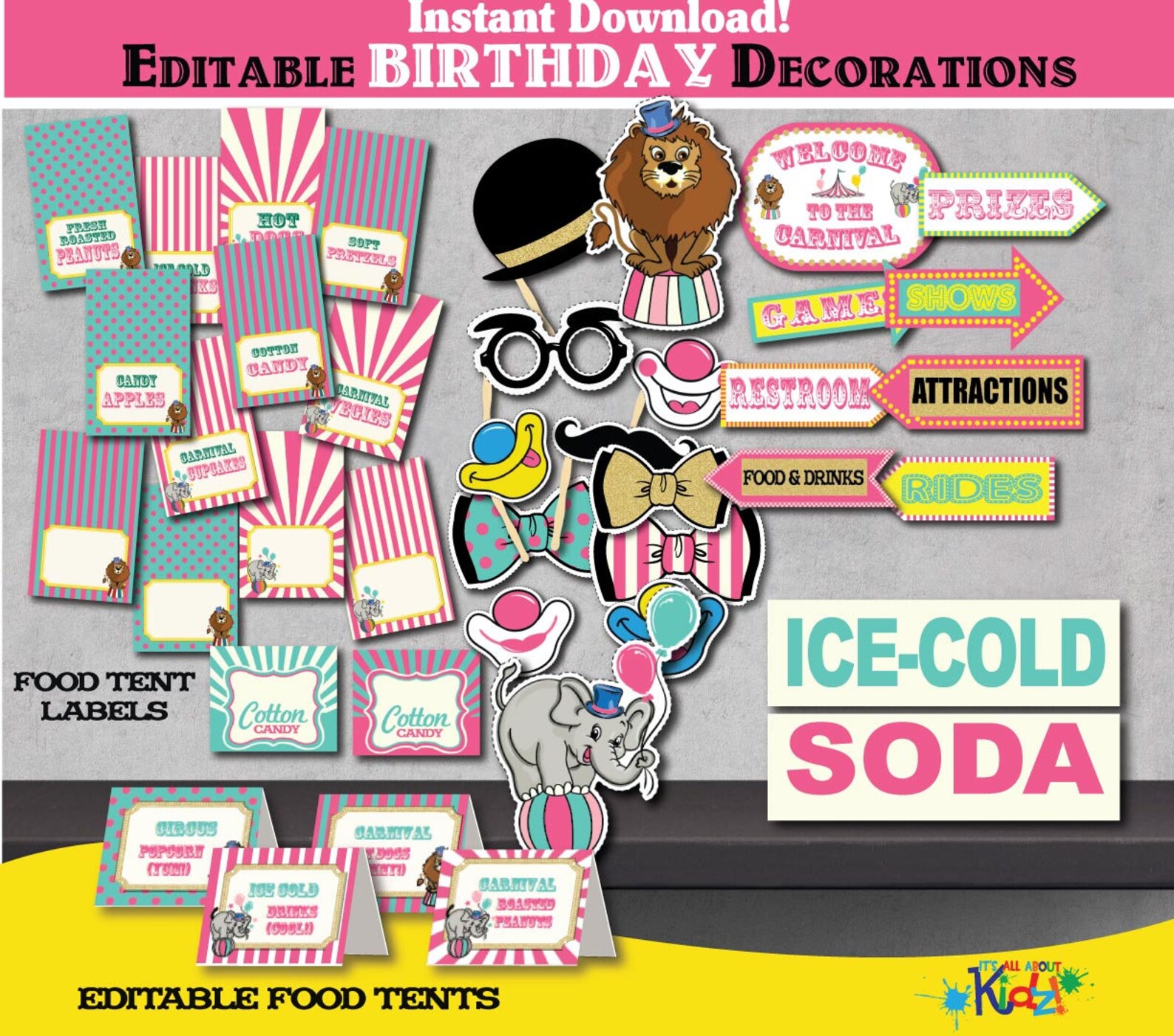 Editable Pink Gold Circus Birthday Decorations-printable - Etsy