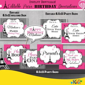 Editable Paris Birthday Decorations-hot Pink Printable Paris - Etsy